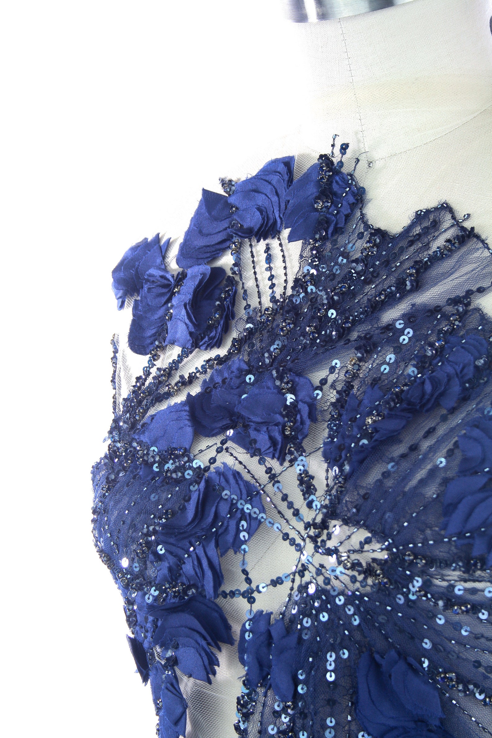 Designer Fabric Blue Crystal Chantilly Lace,hand Beaded Moden Geometric ...