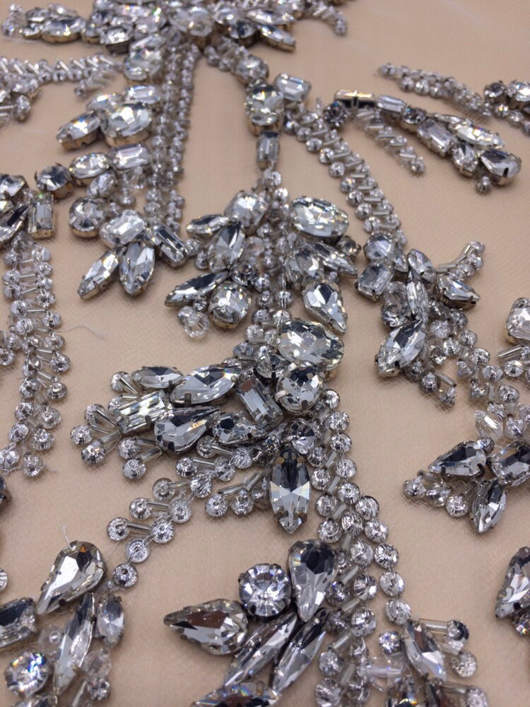 Crystal Beaded Applique Panel, Beading Panel Used as Beaded Trim ...