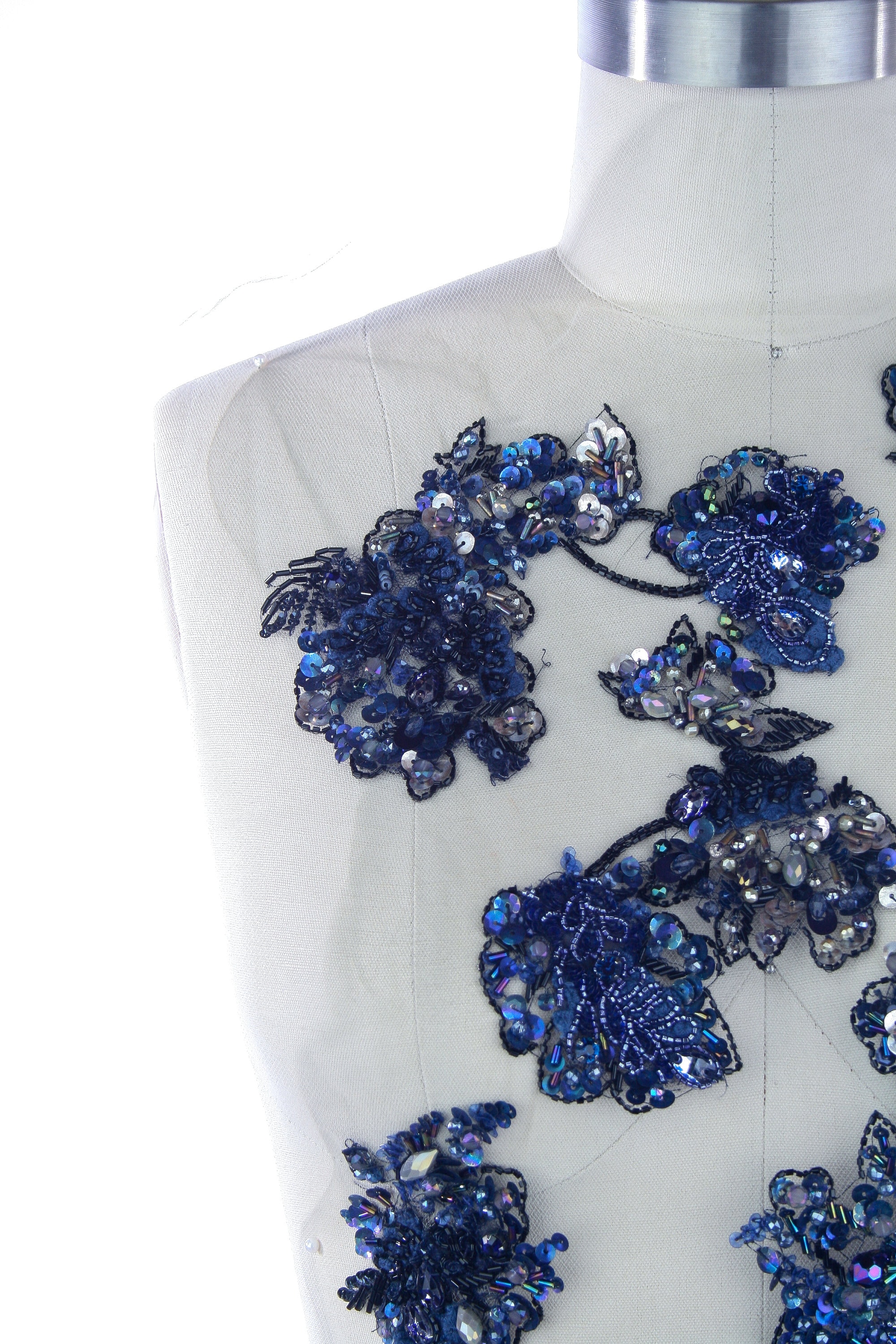 Blue Crystal Beaded Applique on Tulle With Rhinestone,haute Couture ...