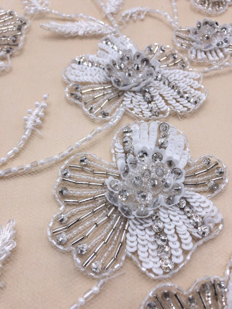 Crystal Beaded Applique Panel, Beading Panel Used as Beaded Trim ...