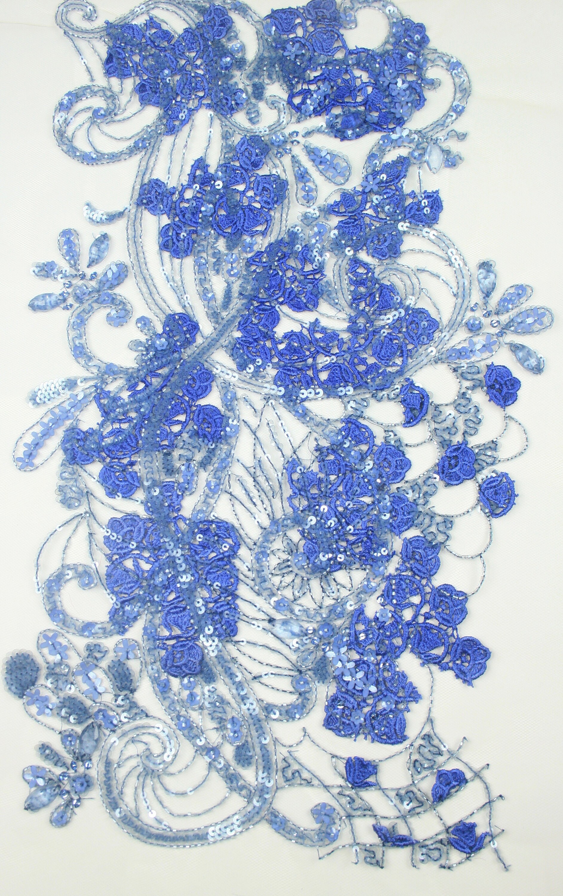 Periwinkle Blue Flower Applique Designs for Dress, Embroidered Tulle ...