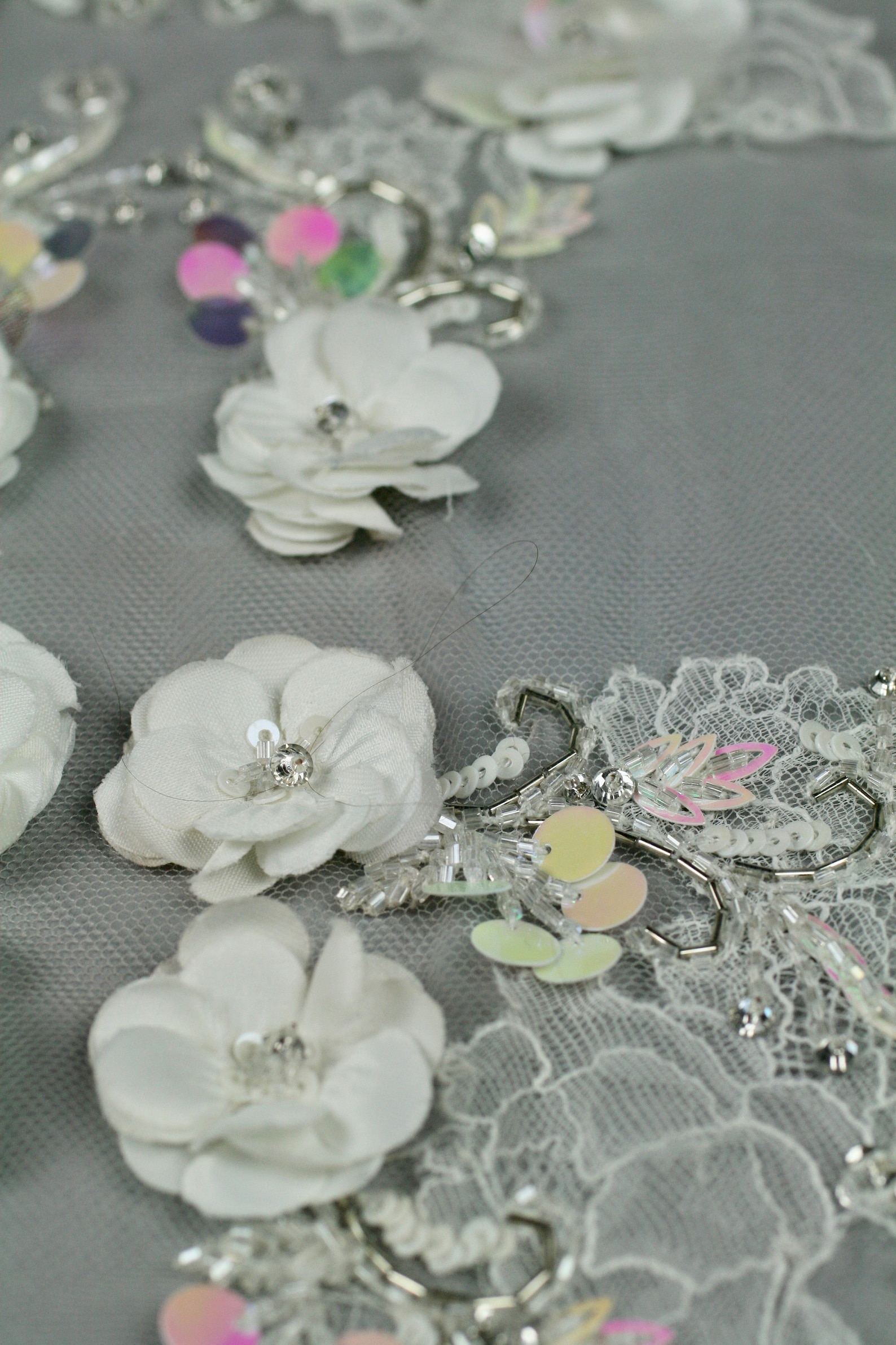 3D Floral Panel - Beaded Applique Panel - Couture Fabric - Wedding ...