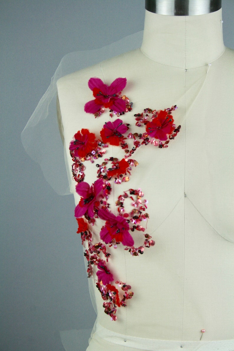 Fuschia Pink and Orange Custom Handmade Beaded Applique Used - Etsy