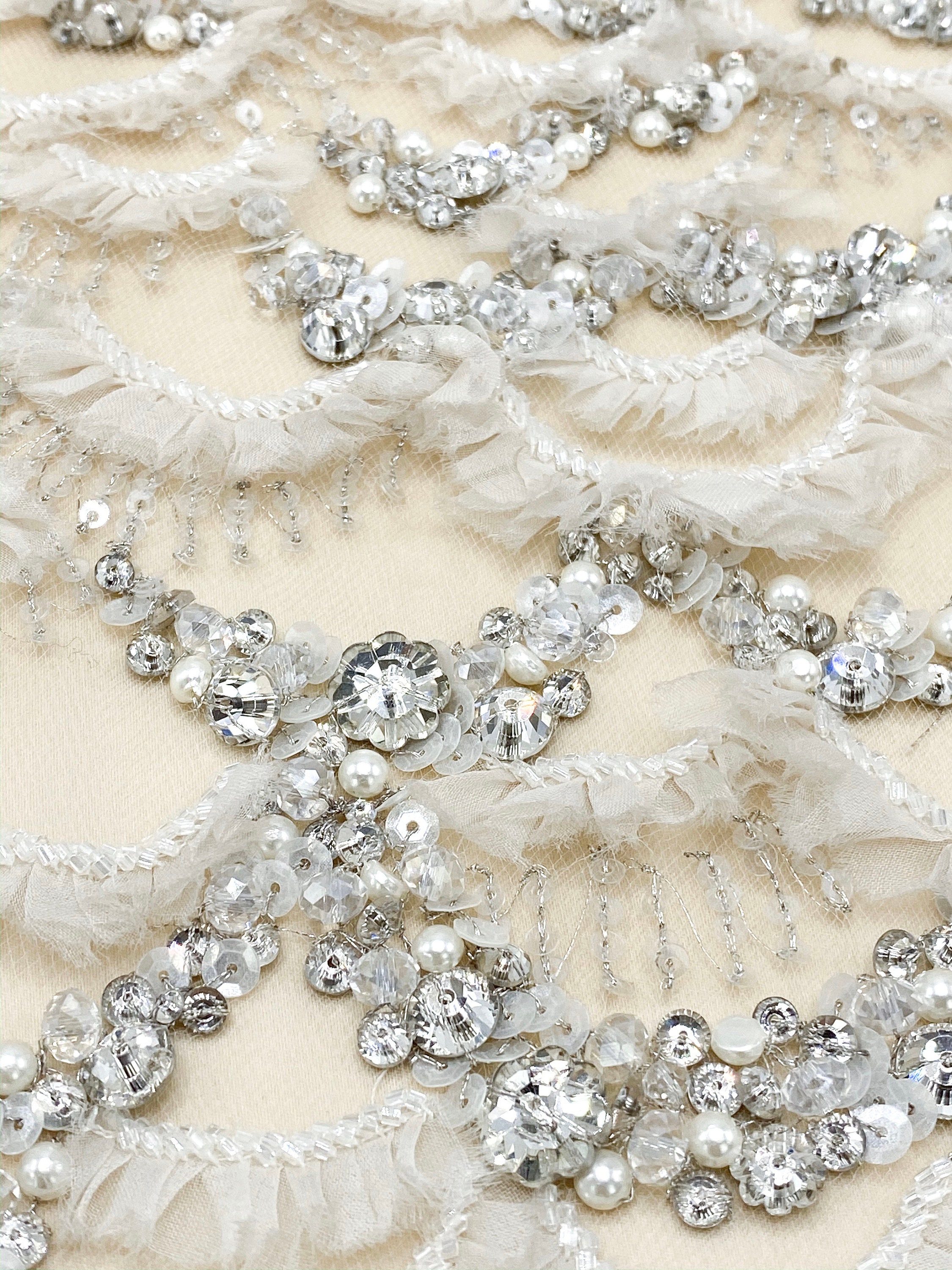 Wedding Dress Beaded Tulle Applique Fabric With Rhinestones - Etsy