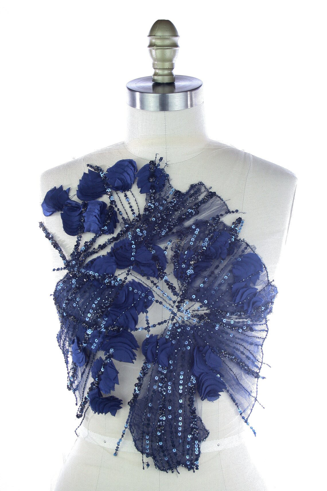 Designer Fabric Blue Crystal Chantilly Lace,hand Beaded Moden Geometric ...