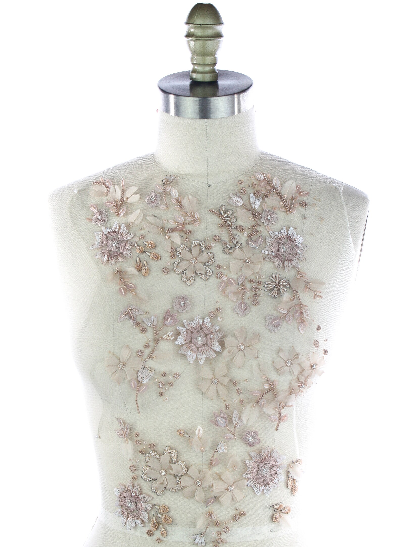 Champaigne Beige Hand Embroidered Tulle Fabricorganza - Etsy