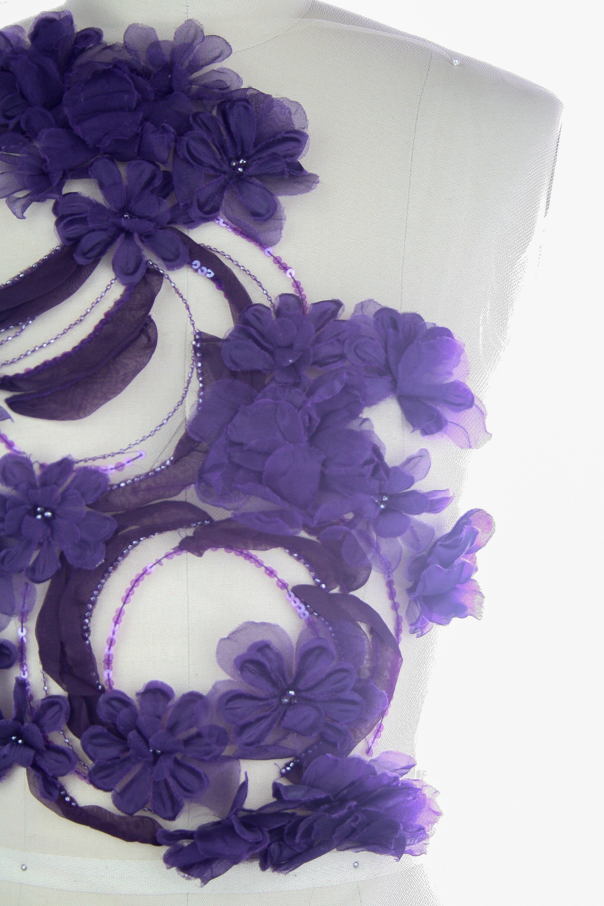 Custom Handmade Beaded Applique With Silk Organza Ruffles and Hand ...