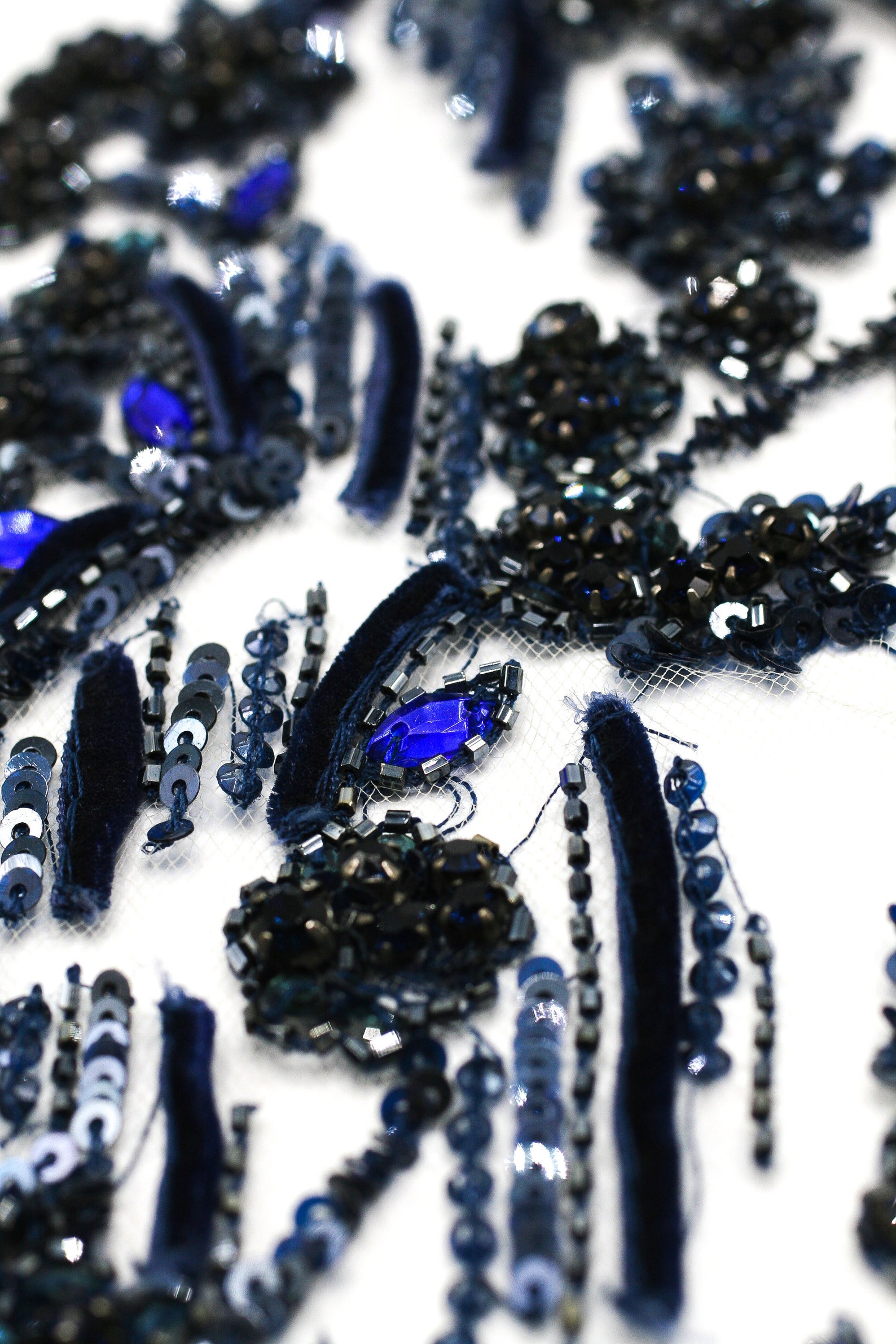 Blue Beaded Fabric With Blue Rhinestones,haute Couture Fabric,luxury ...
