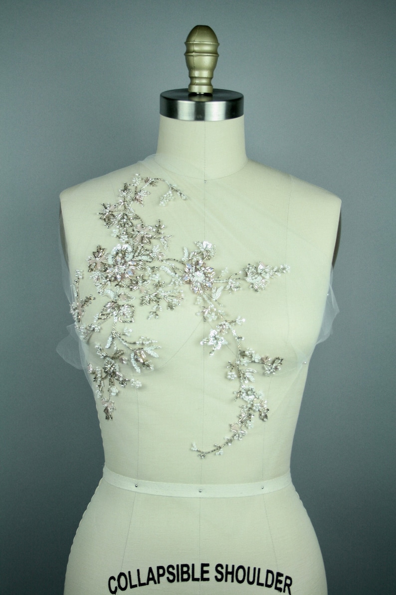 Delicate Beaded Applique, Bodice Lace Applique Panel, Chantilly Lace ...