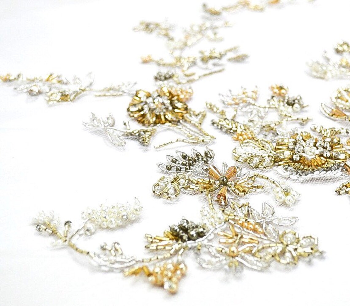 Wedding Dress Applique Beaded Trim Applique Luxury Fabric | Etsy