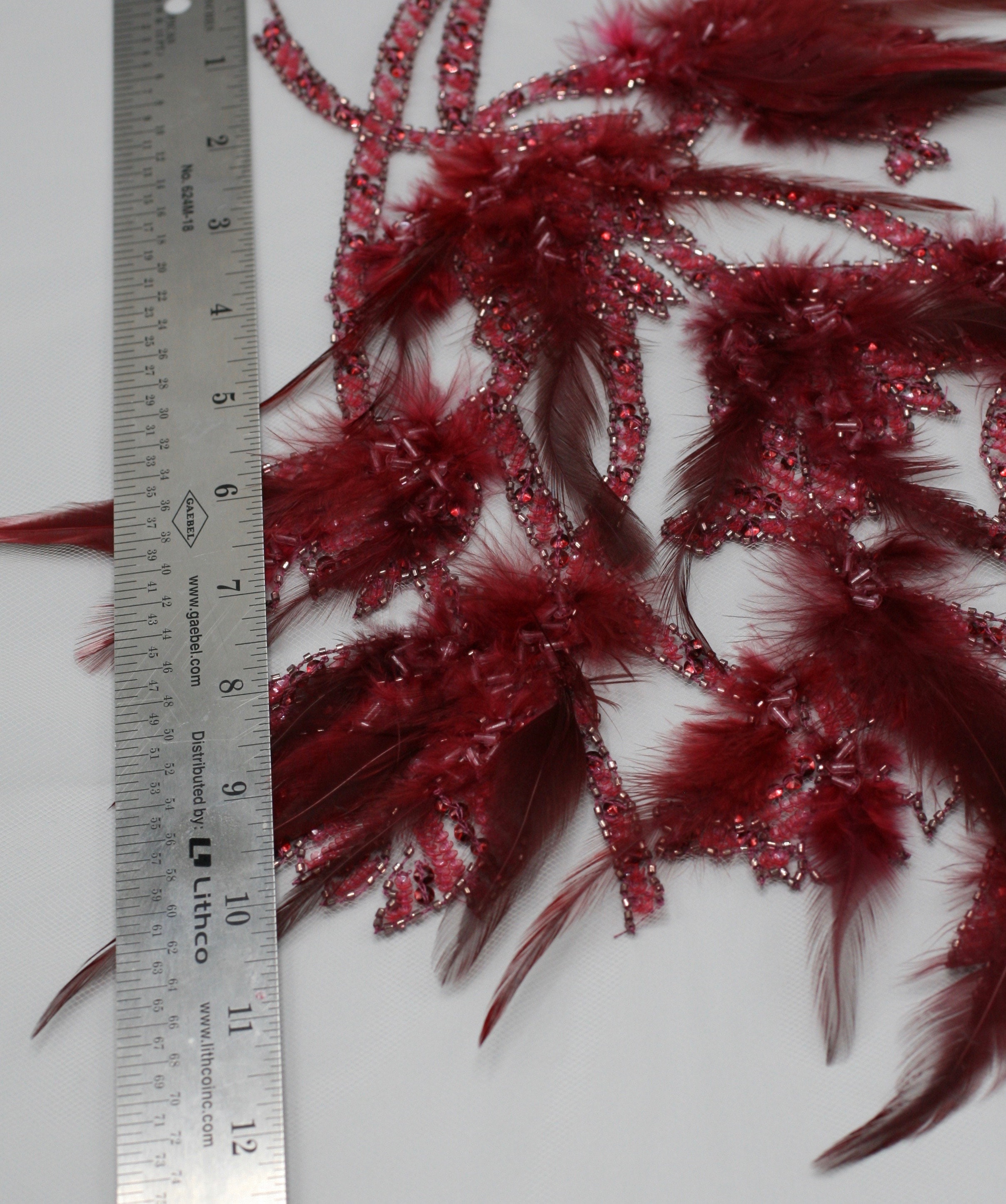Feather & Bead Fabric -red Feather Bead Embroidery Lace Fabric Panel ...