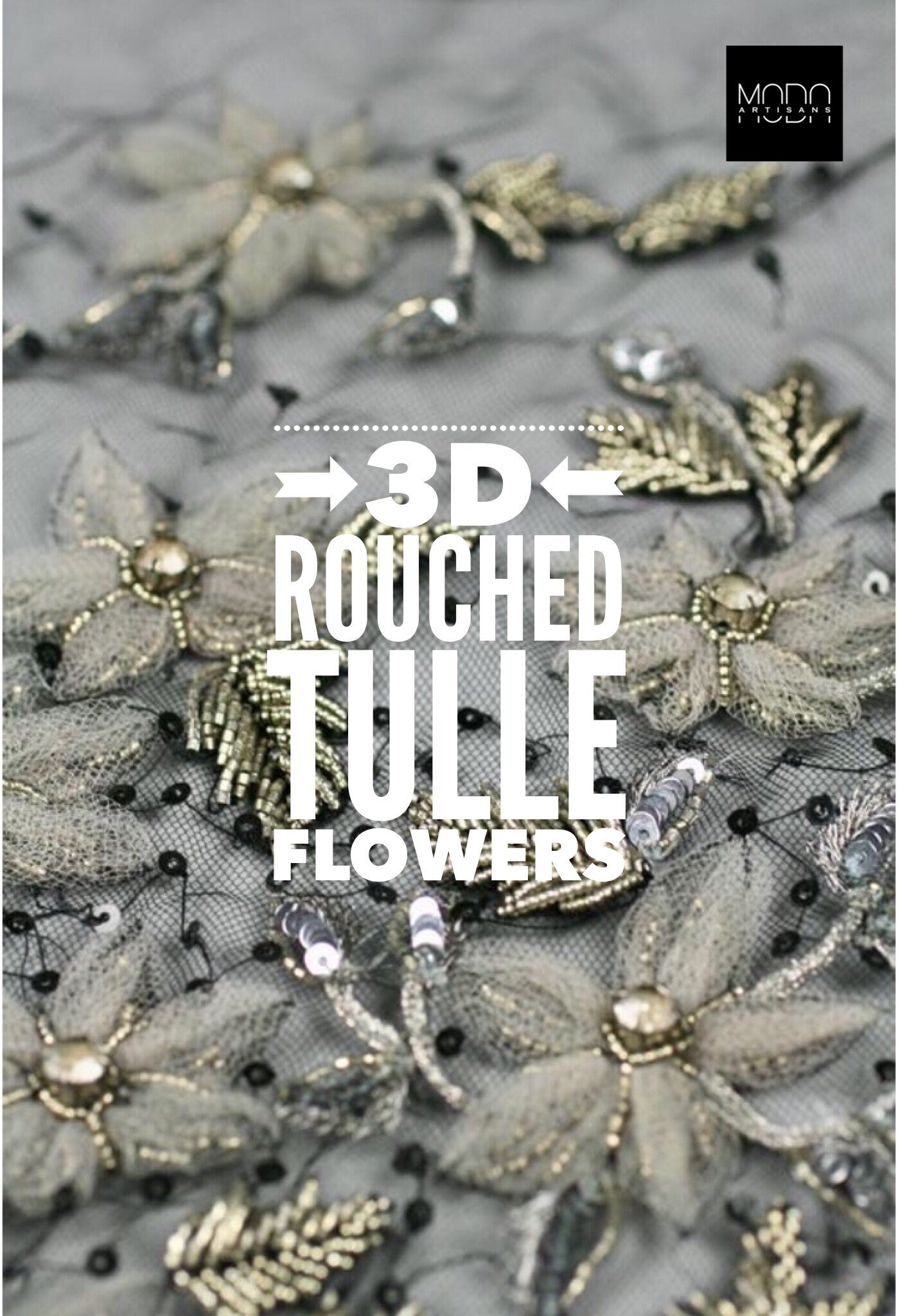 Beaded Trim Applique With Light Gray,platinum and Silver Delicate 3d ...