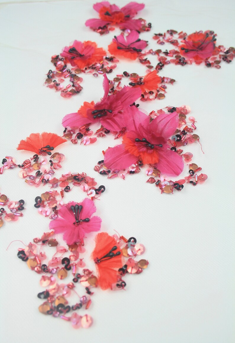 Fuschia Pink and Orange Custom Handmade Beaded Applique Used - Etsy