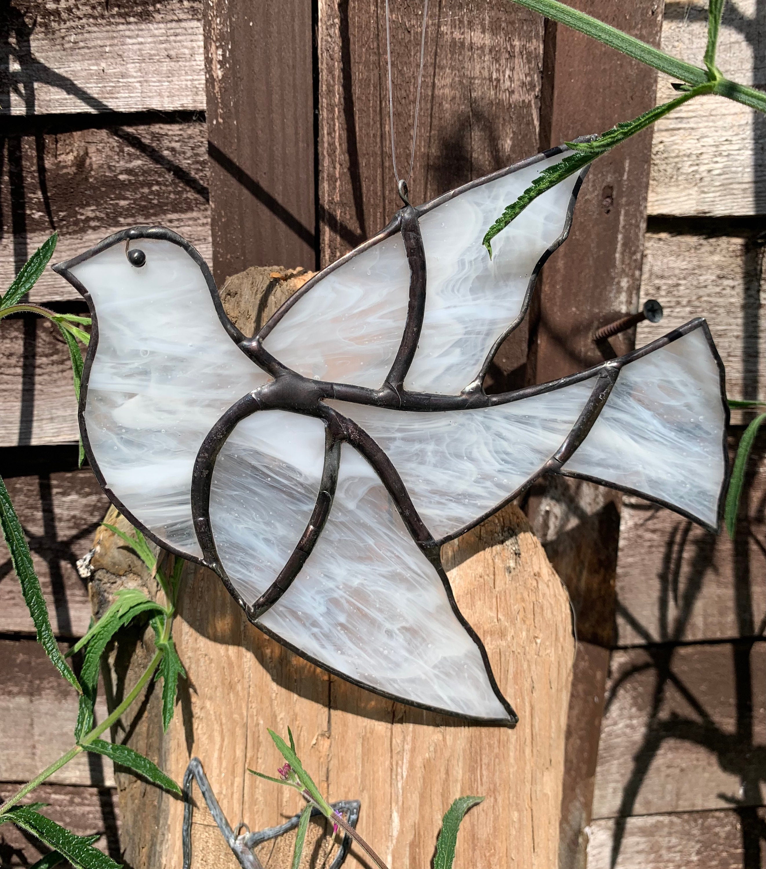 Stained Glass Dove/ Dove of Peace/ Window Hanging/white Glass - Etsy