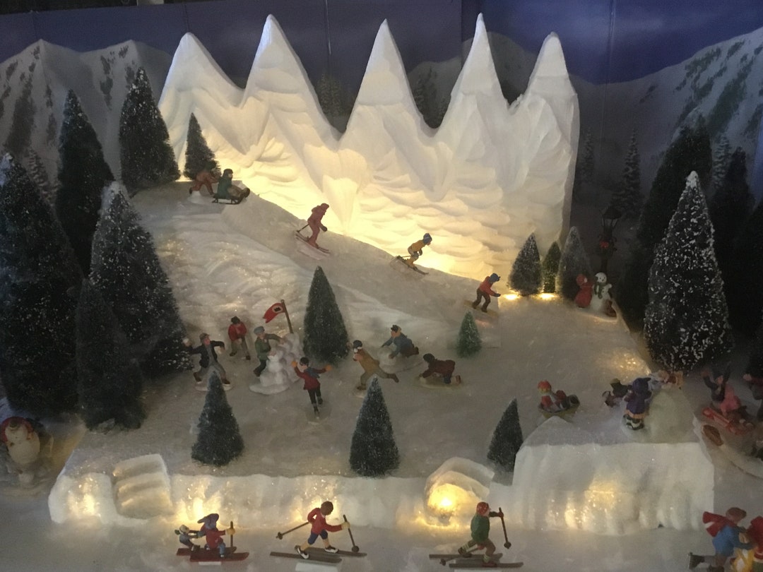 Christmas Village Display Platform W/ski Slope, Sled Hill and Mountain ...