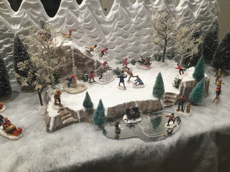 Christmas Village Display Platform W/ski Slope, Sled Hill and Mountain ...