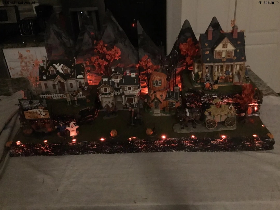 Halloween Village Display Platform With Build Inn LED Lights, Large ...