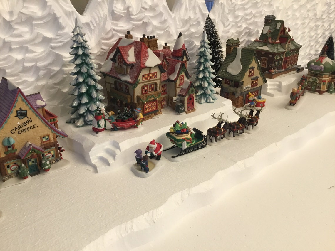 Christmas Village Display Platform 4 Feet Long W Matching Background ...