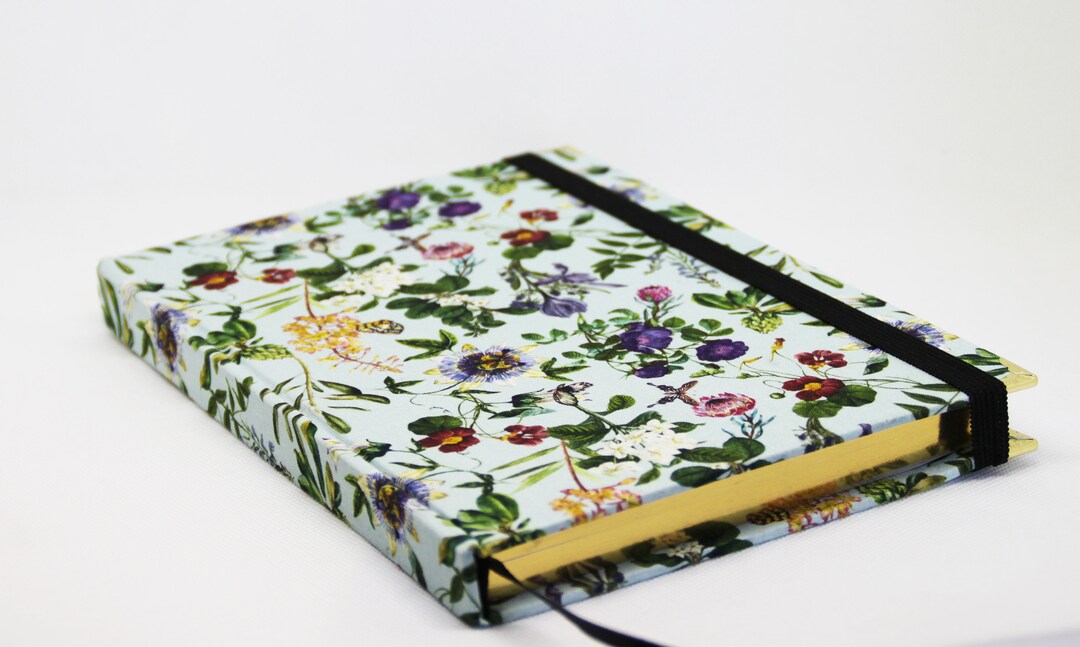 Sketchbook, Notebook, Diary, Flowers, Green/gold, A5, Gold-edged ...