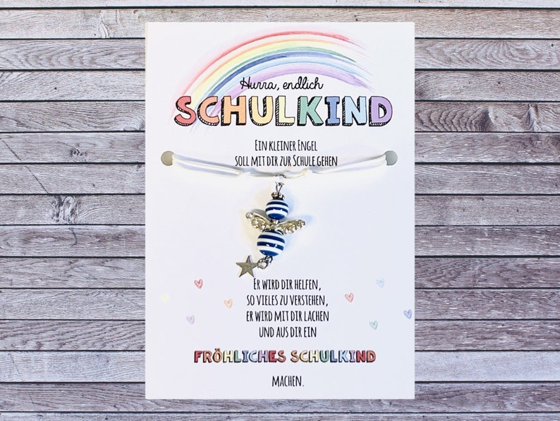 Schulkind 2024 Einschulung Geschenk Schutzengel-Kette Schultüte Glücksbringer Mutmacher Karte ...