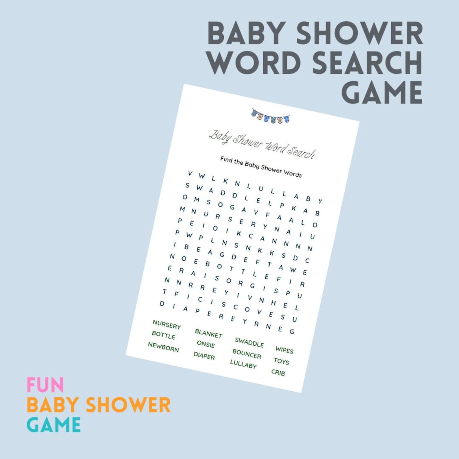 Baby Shower Word Search Game | Printable PDF | Print at Home | Includes ...