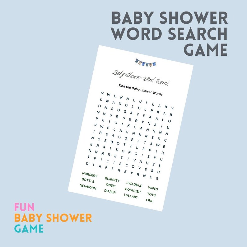 Baby Shower Word Search Game | Printable PDF | Print at Home | Includes ...