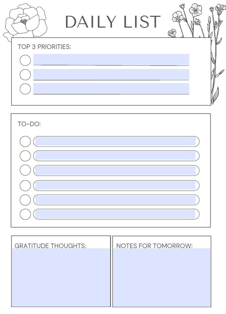 Daily to Do List, Printable & Fillable | PDF Checklist Planner | Print ...