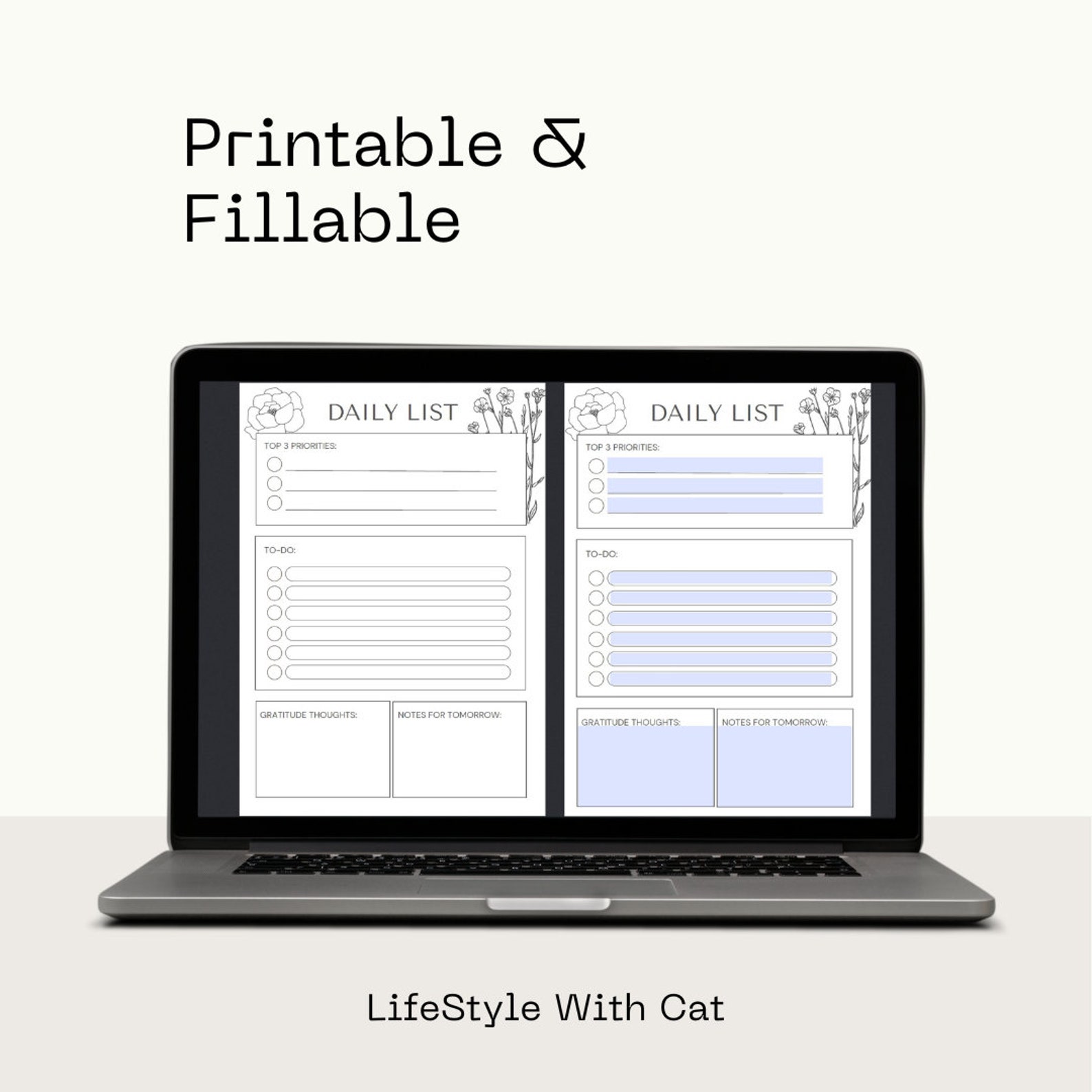 Daily to Do List, Printable & Fillable | PDF Checklist Planner | Print ...