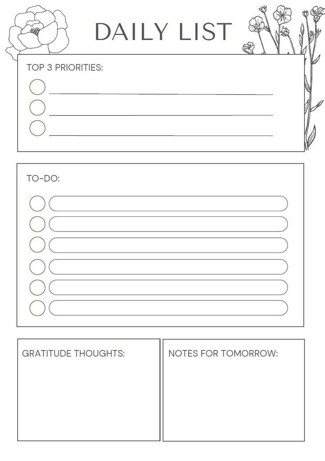 Daily to Do List, Printable & Fillable | PDF Checklist Planner | Print ...