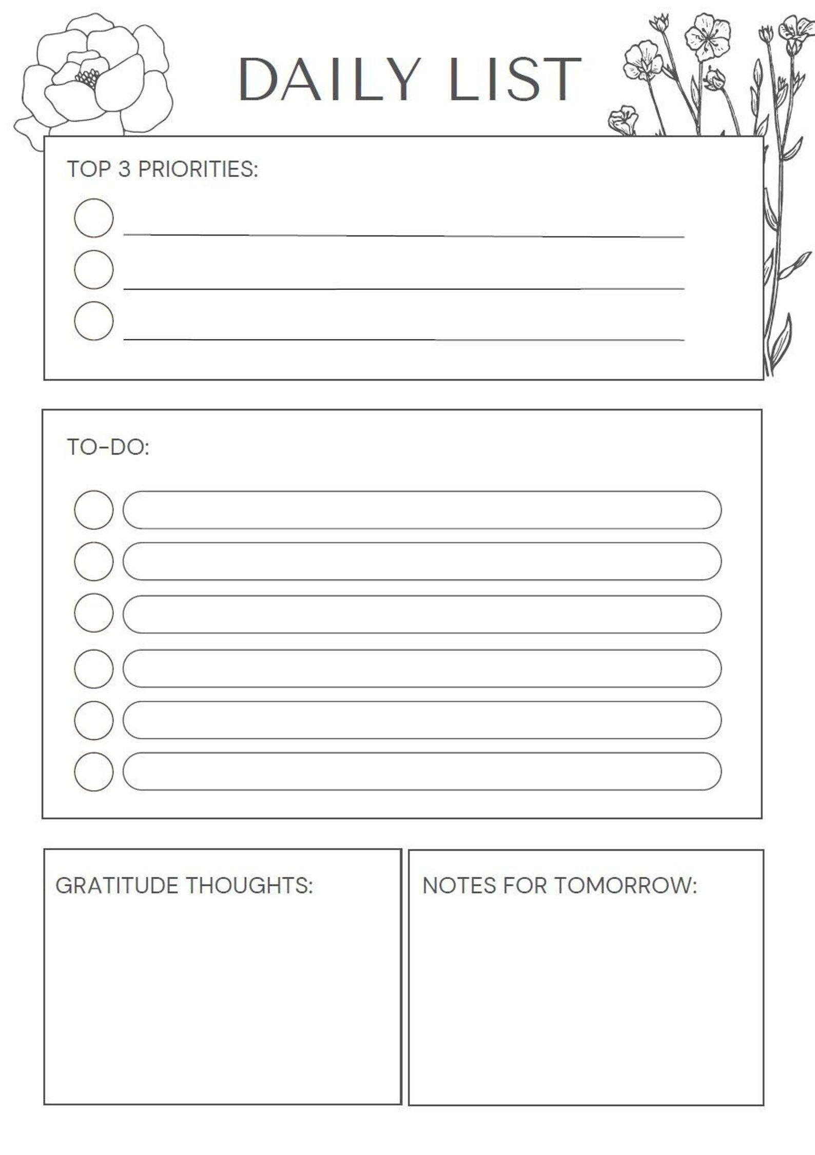 Daily to Do List, Printable & Fillable | PDF Checklist Planner | Print ...