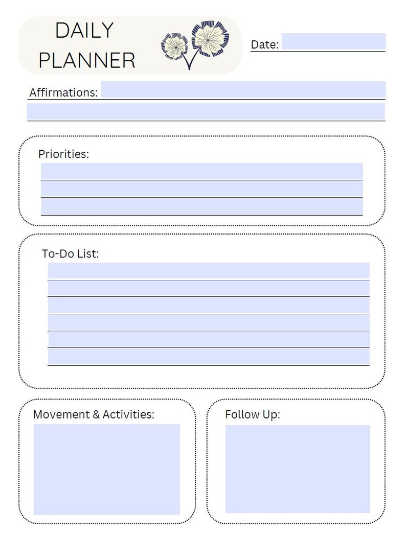 Daily Planner and to Do List, Printable & Fillable PDF | Print at Home ...