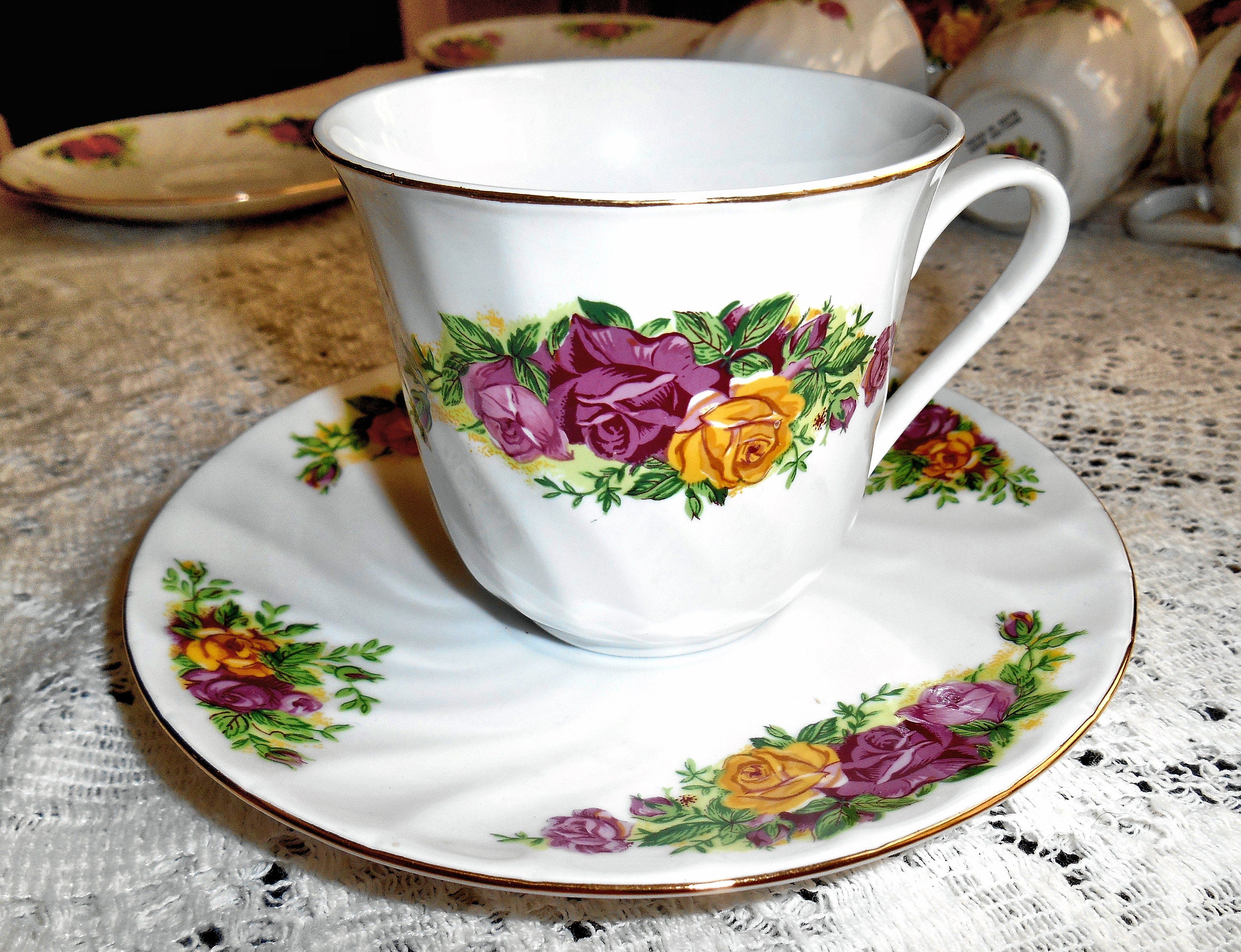 Vintage English Rose China Teapot Set for Six Beautiful Roses . Gold ...