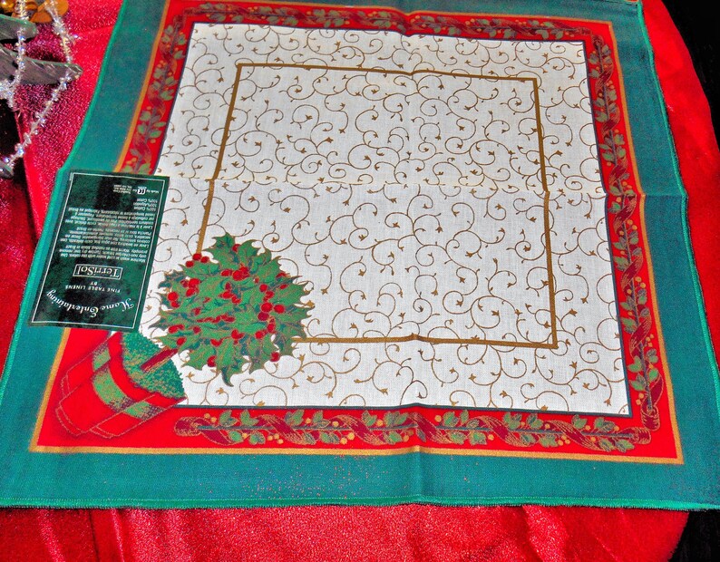 Christmas Table Napkins, Terrisol in Brazil, Large Set of 8, Holly Tree ...