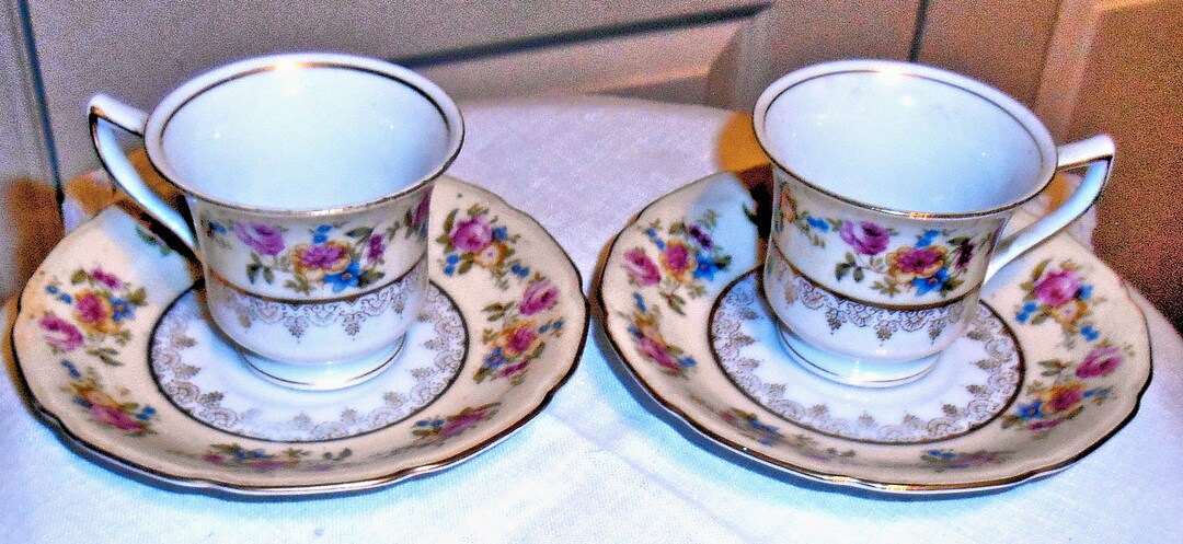 Two Gold Castle China Demitasse Cups and Saucers ...japan..collectors ...