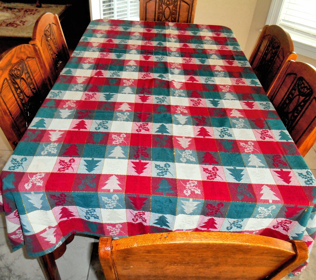 Christmas Tree and Holly Tablecloth Done in Red, Green and White ...