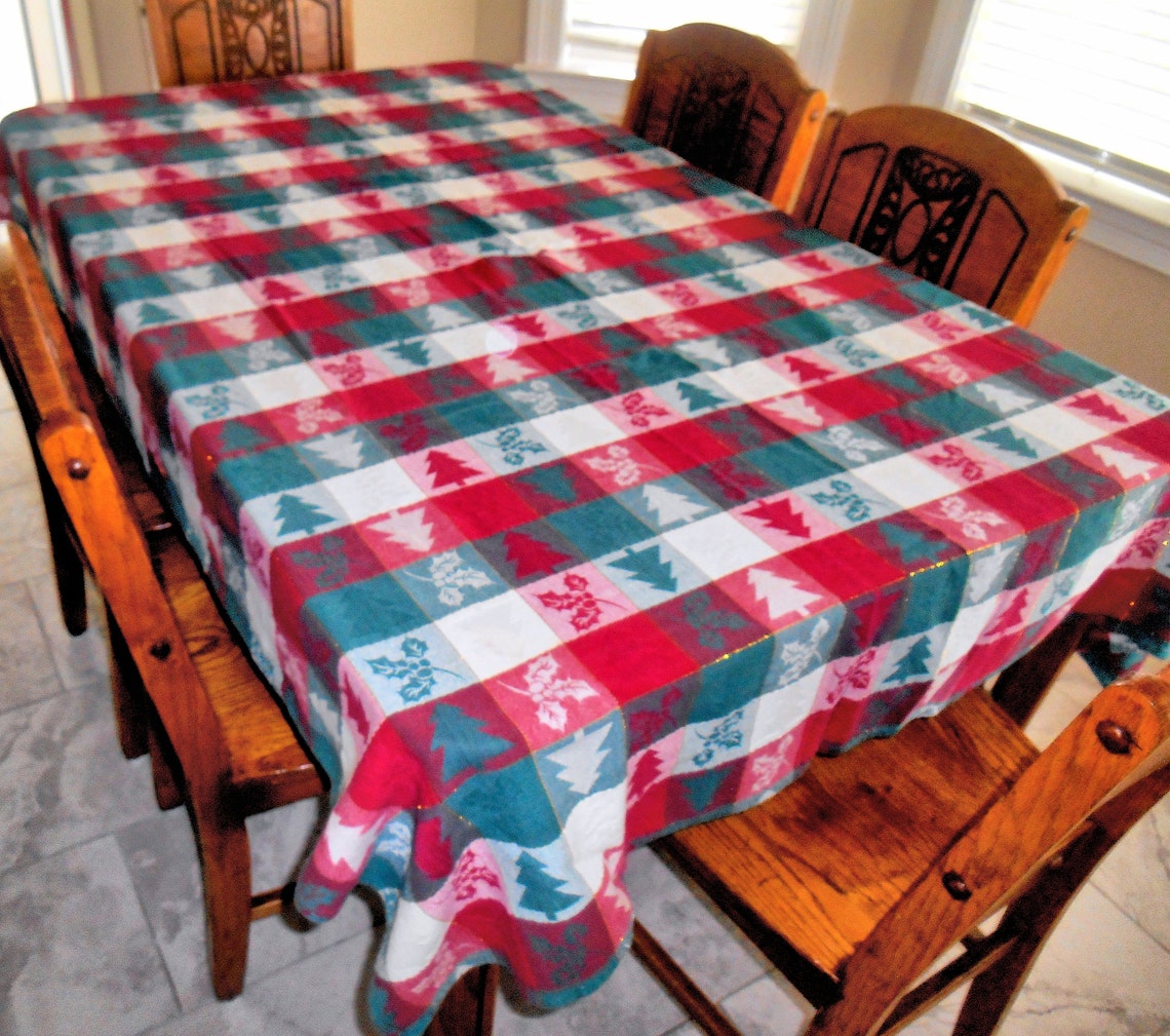 Christmas Tree and Holly Tablecloth Done in Red, Green and White ...