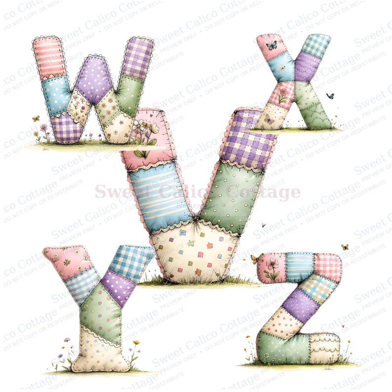 Patchwork Quilt Alphabet Clipart Bundle, Floral Letters and Numbers PNG ...