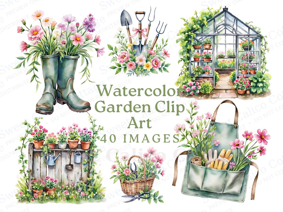 Watercolor Garden Clipart Set, 40 Floral Garden PNG Images - Etsy