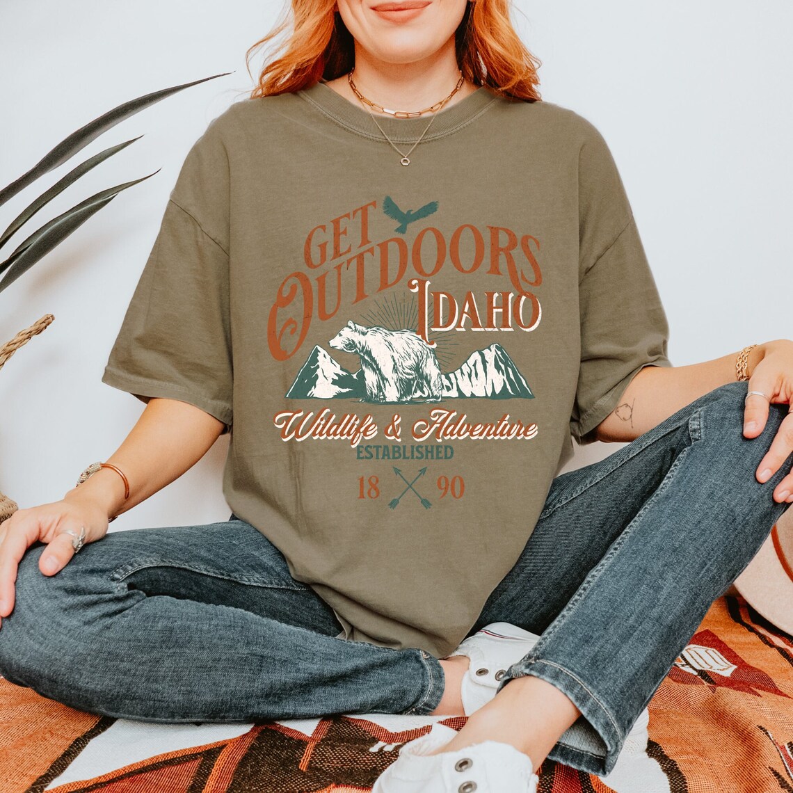 Khaki Comfort Colors Comfy Tee Idaho Camping Gift Shirt, Forest Themed ...