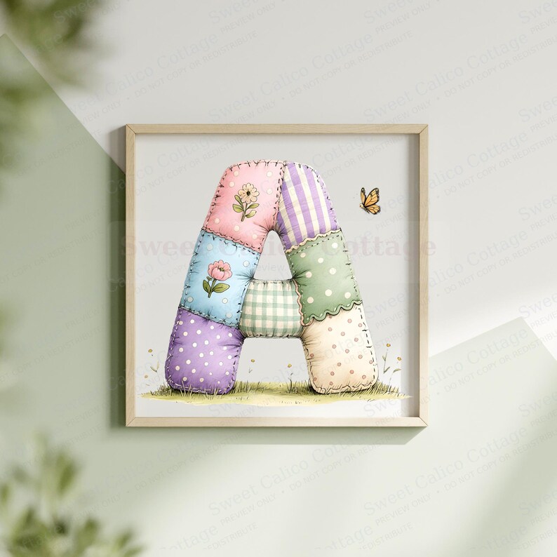 Patchwork Quilt Alphabet Clipart Bundle, Floral Letters and Numbers PNG ...