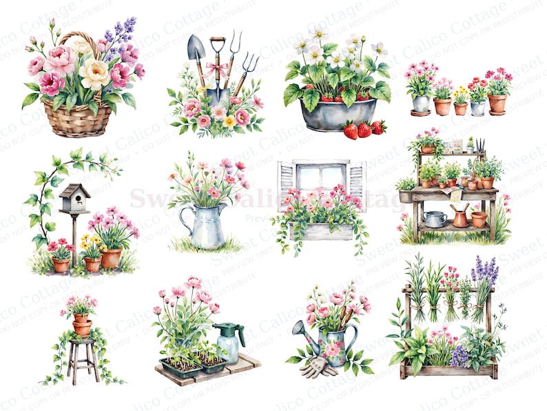 Watercolor Garden Clipart Set, 40 Floral Garden PNG Images - Etsy