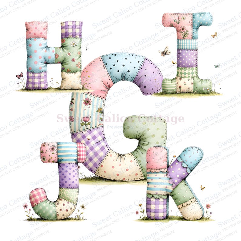 Patchwork Quilt Alphabet Clipart Bundle, Floral Letters and Numbers PNG ...