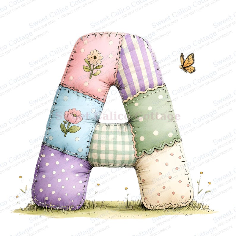 Patchwork Quilt Alphabet Clipart Bundle, Floral Letters and Numbers PNG ...