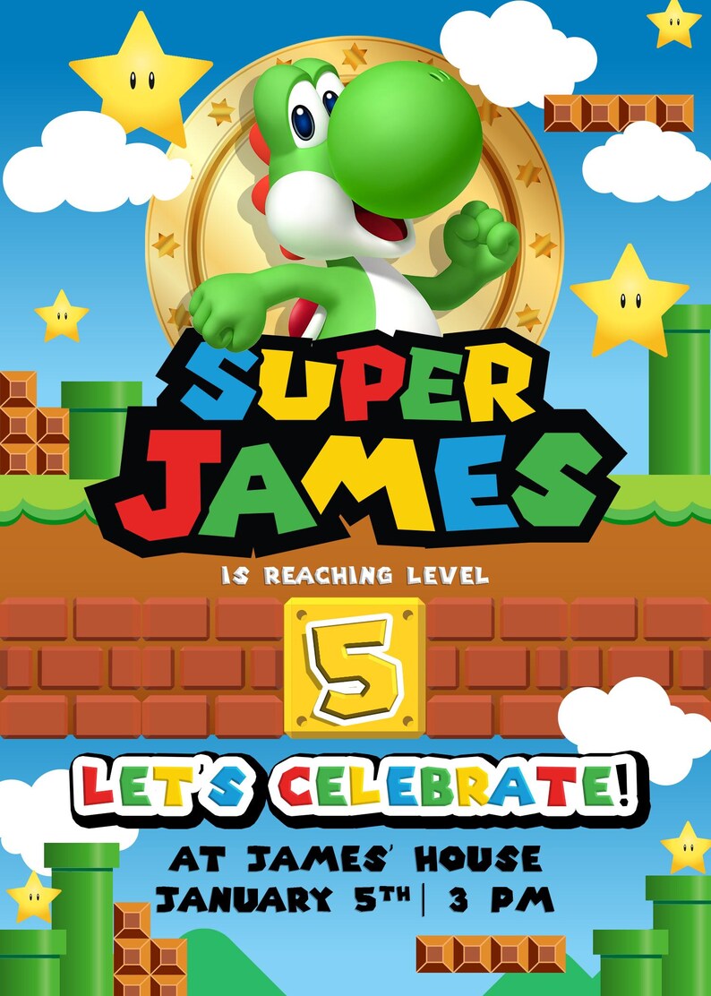 Super Mario Yoshi Birthday Invitation - Etsy