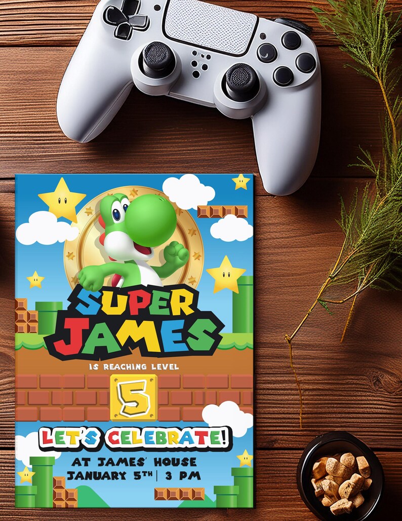 Super Mario Yoshi Birthday Invitation - Etsy