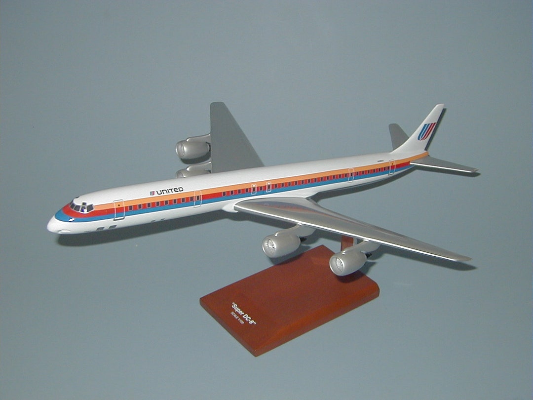 Douglas DC-8 United Airlines Airplane Model Hand Carved Mahogany Wood ...