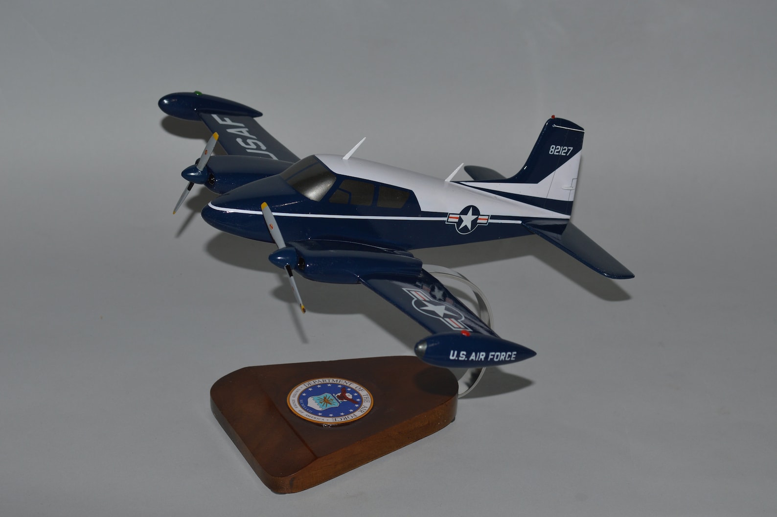 Cessna 310 USAF Blue Canoe Airplane Model Hand Carved Mahogany Wood ...