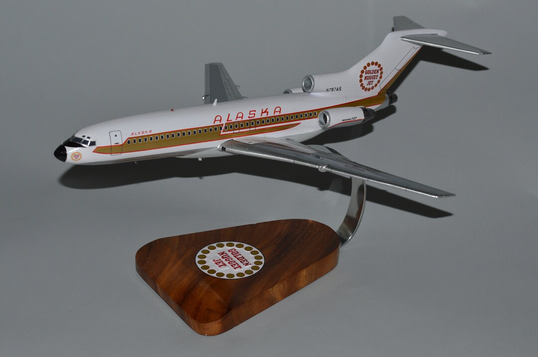 Boeing 727-100 Alaska Golden Nugget Airliner Model Hand Carved Mahogany ...