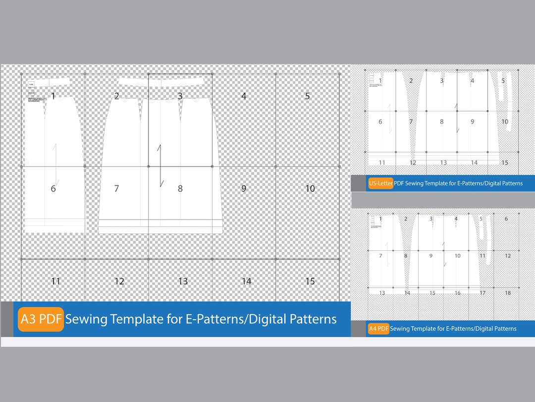 3 PDF Digital Sewing Templates Us-letter A4 A3 - Etsy