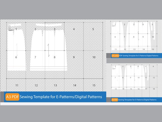 3 PDF Digital Sewing Templates Us-letter A4 A3 | Etsy